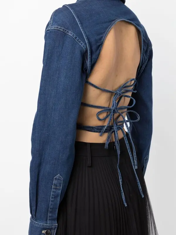 ACT Nº1 Cropped Open-back Denim Blouse