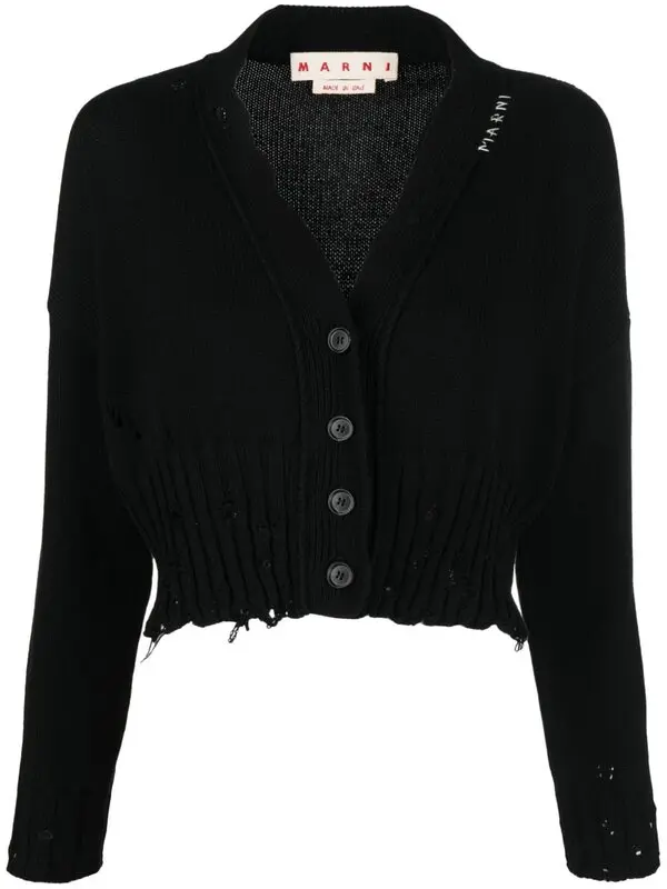 Marni Distressed Cropped Cardigan - Black