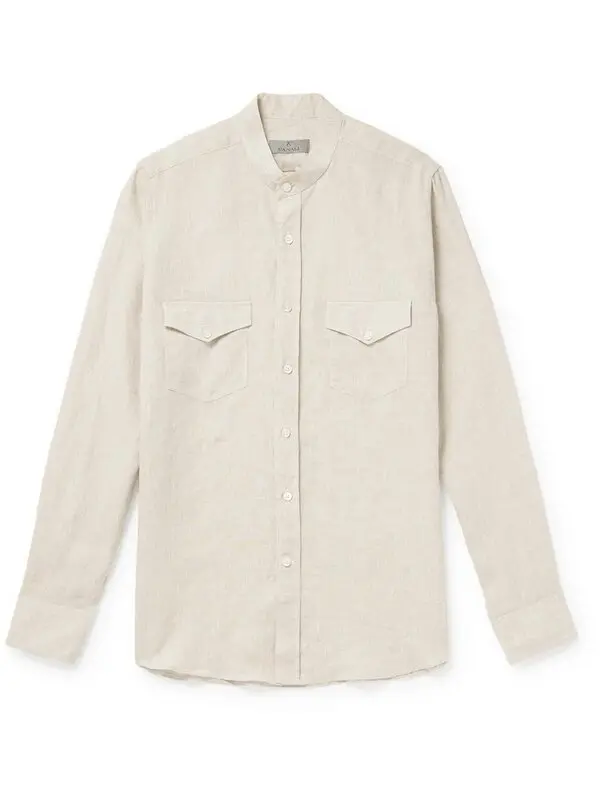 Canali Grandad-collar Linen Shirt