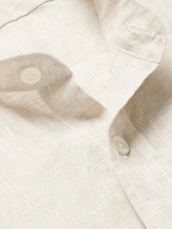 Canali Grandad-collar Linen Shirt