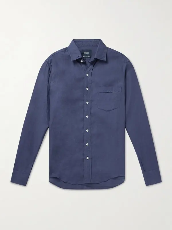 DRAKE'S Crinkled Linen-gauze Shirt
