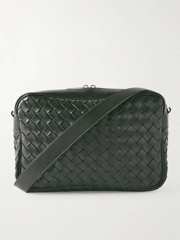 Bottega Veneta Intrecciato Leather Messenger Bag - Green