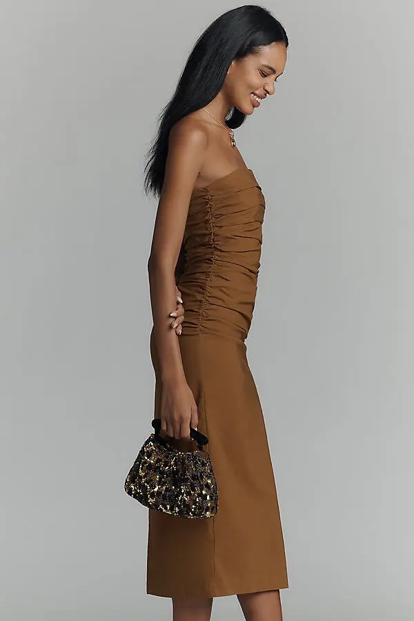 soleil slim strapless ruched dress By Anthropologie The Soleil Slim Strapless Ruched Dress: Magic Fabric  Edition at MarketFair Shoppes in Princeton, NJ