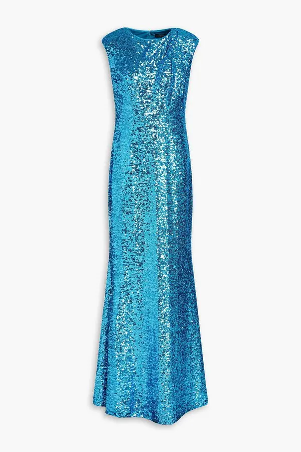 Badgley Mischka Sequined Mesh Gown - Turquoise