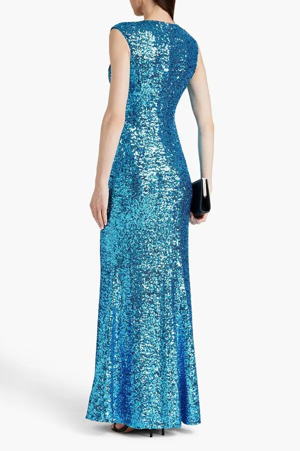 Badgley Mischka Sequined Mesh Gown - Turquoise