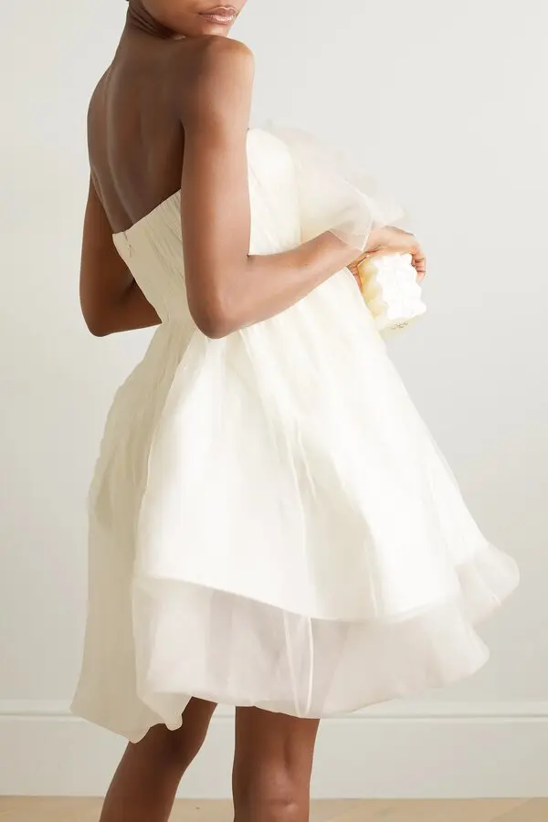 danielle frankel short dress Lottie Strapless Appliqud Silk-organza Mini - Women - White Dresses A distinctly modern bridal option Sadie  Danielle Frankel