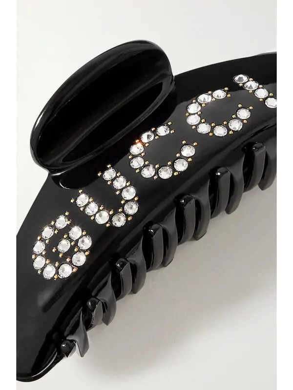 Gucci Black Hair Claw with crystal logo on each side. NWOT! GUCCI Crystal-Logo Claw Clip | endource main image 3