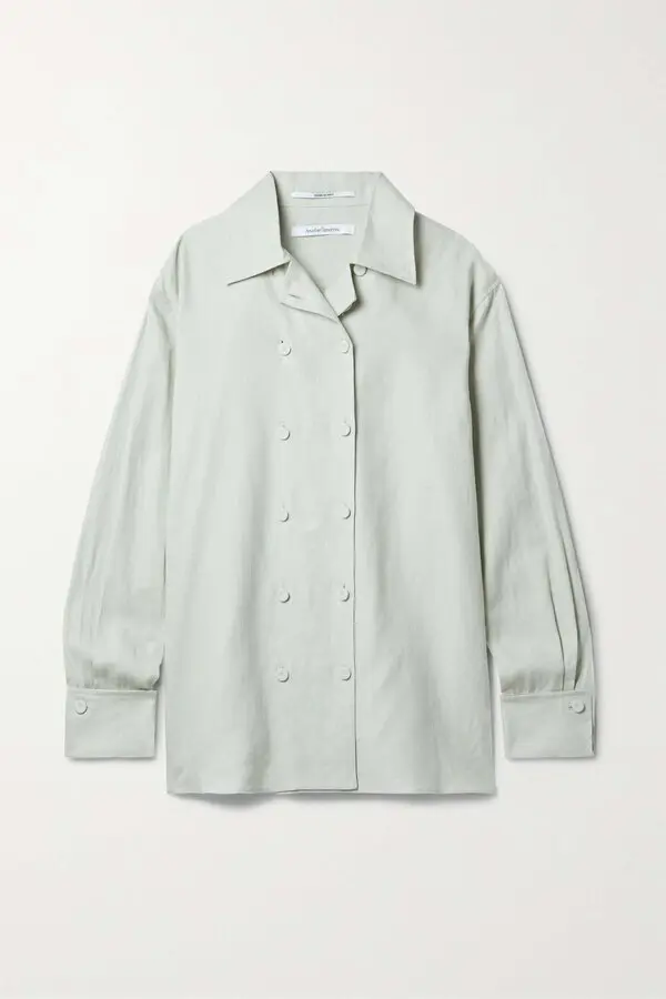 Another Tomorrow Net Sustain Double-breasted Linen Shirt