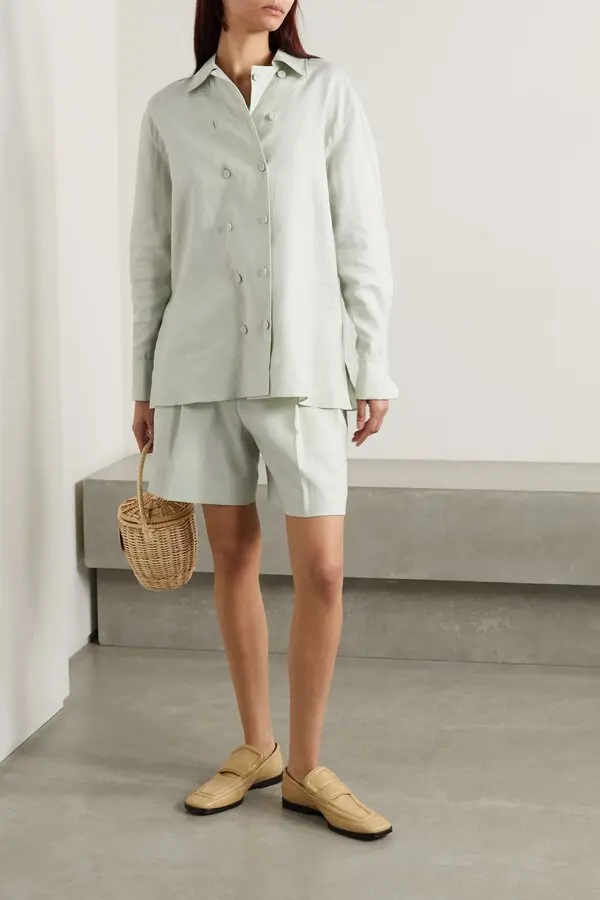 Another Tomorrow Net Sustain Double-breasted Linen Shirt