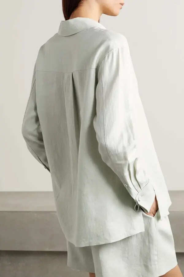 Another Tomorrow Net Sustain Double-breasted Linen Shirt