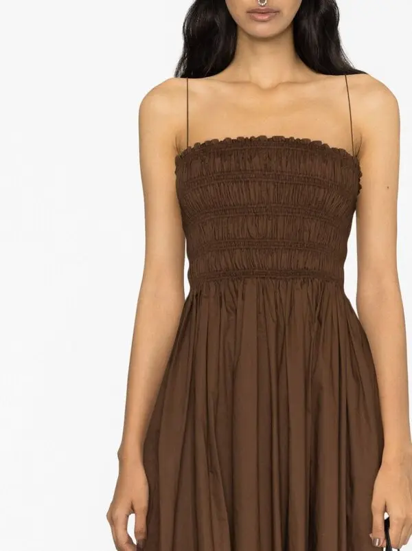 Matteau Shirred Cotton Midi Dress - Brown | Editorialist