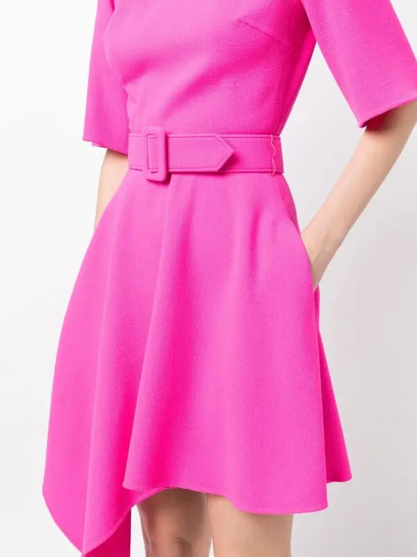 Oscar De La Renta Asymmetric-hem Belted Dress
