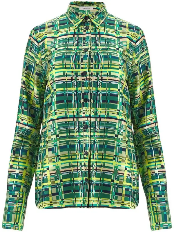 FERRAGAMO Long-sleeved Checkered Silk Shirt