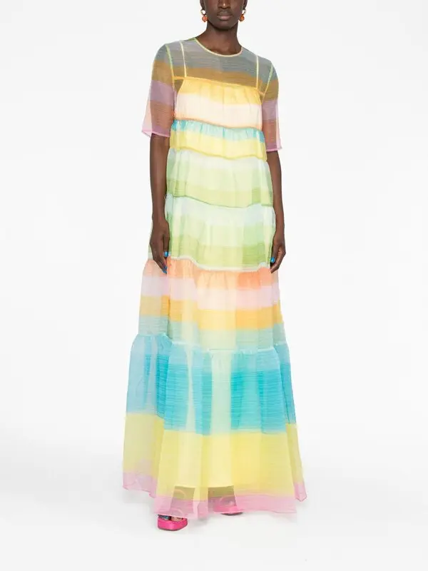 staud tiered organza maxi dress Staud Hyacinth Triped Tiered Organza Dress In Green - 74% Off