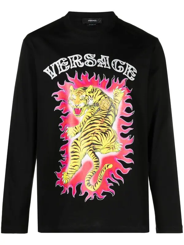 Versace Roar-Print Cotton T-Hirt In Black - 75% Off | Editorialist