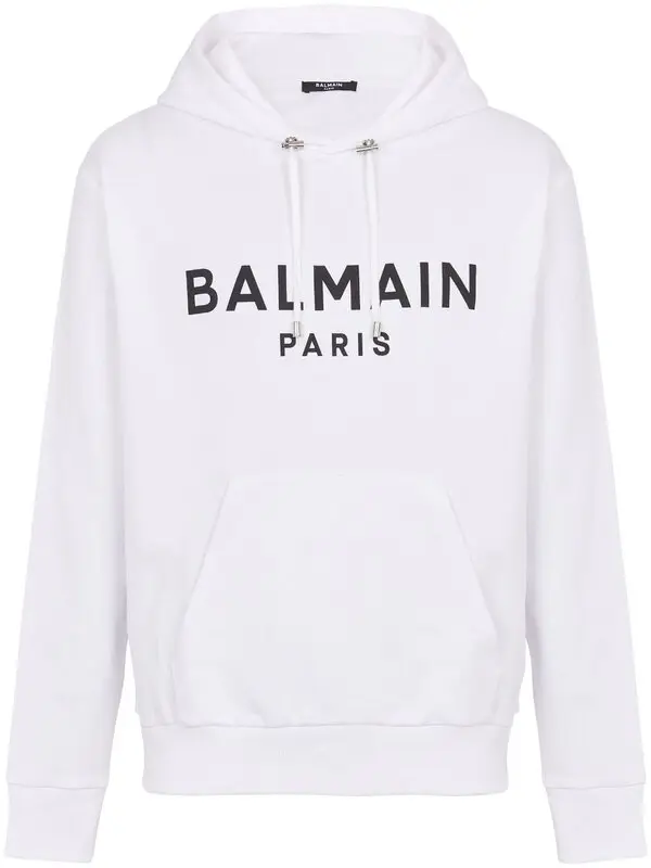 Balmain Logo-print Long-sleeved Hoodie - White