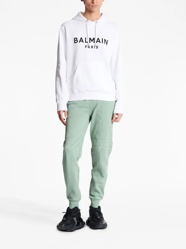 Balmain Logo-print Long-sleeved Hoodie - White