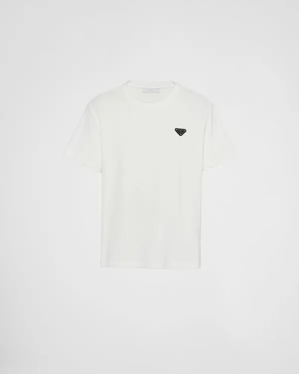 Prada Terry T-Shirt With Triangle Logo White Editorialist