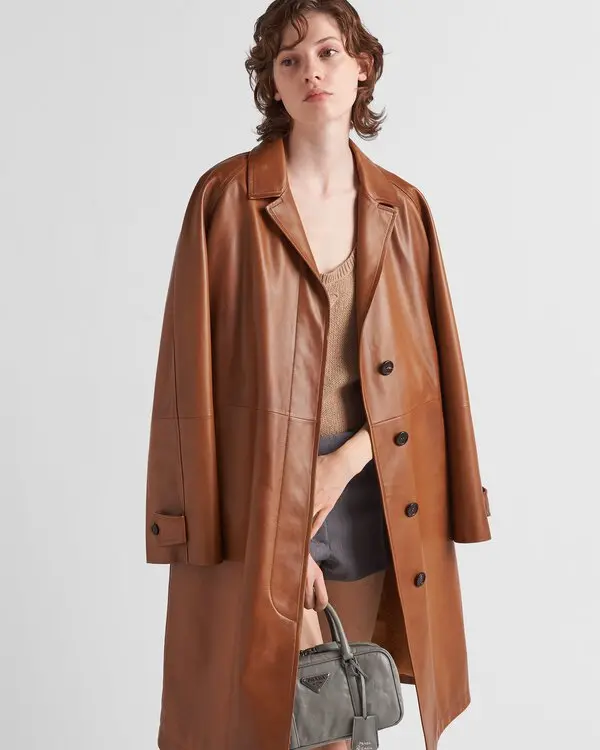 Prada Nappa Leather Belted Coat