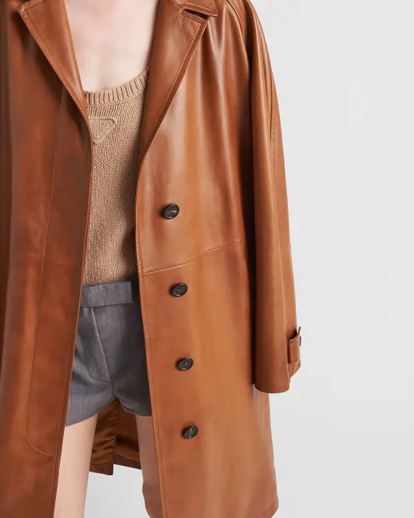 Prada Nappa Leather Belted Coat