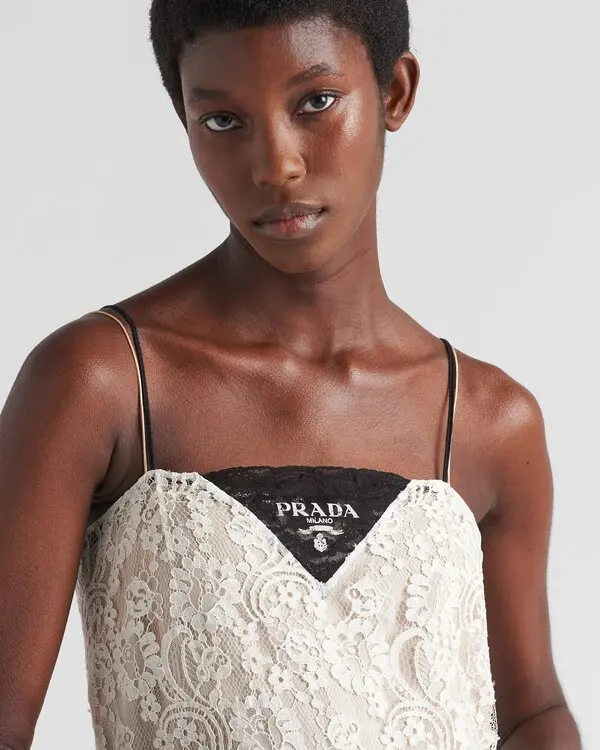 Prada Embroidered Lace Midi Dress - Natural | Editorialist