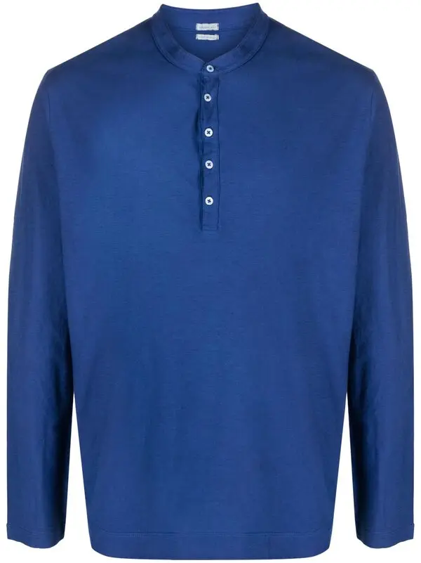 Massimo Alba Long-sleeve Cotton Henley Shirt - Blue