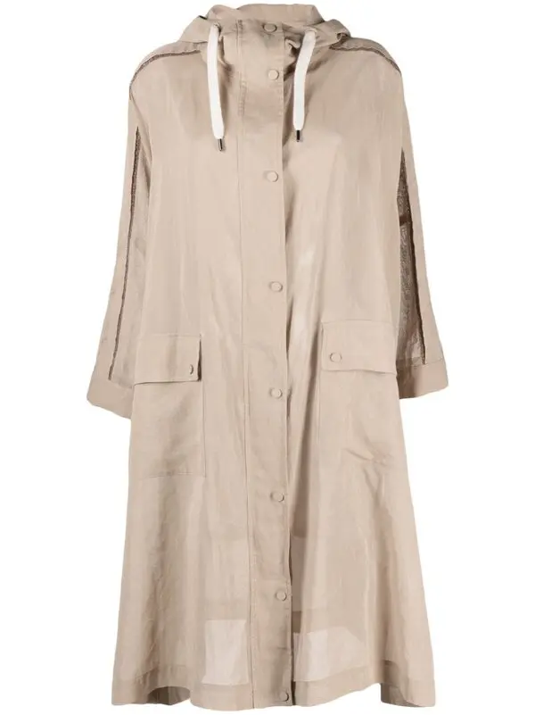 Brunello Cucinelli Monili-embellished Cotton Coat - Brown