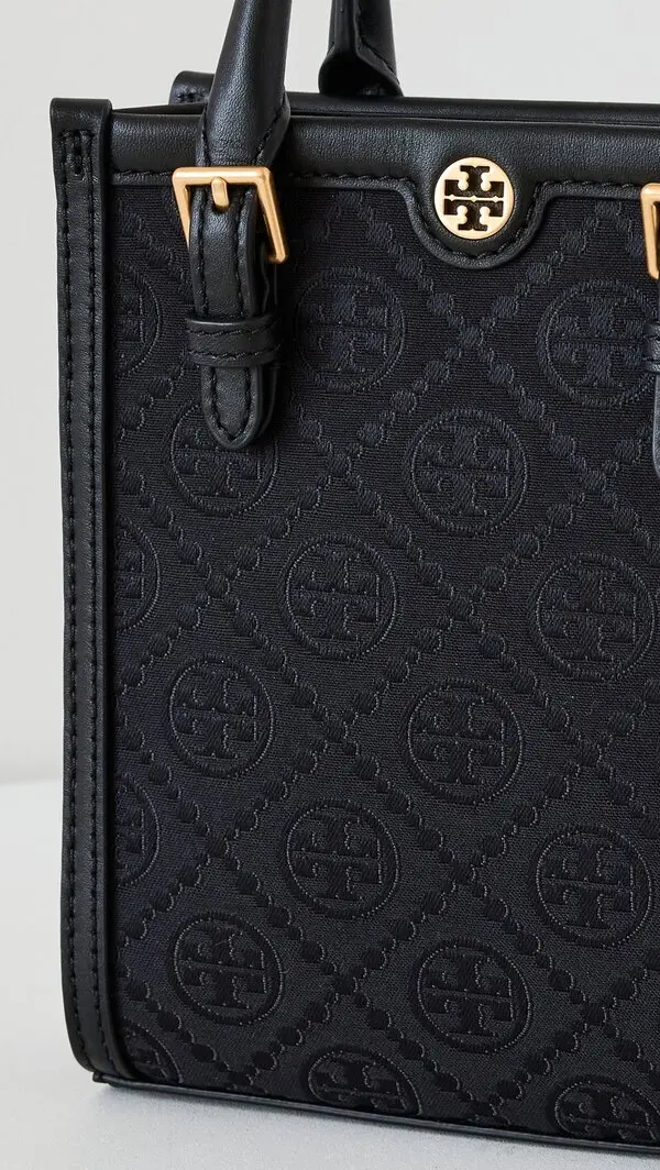 Tory Burch T Monogram Denim Mini Tote - Black | Editorialist
