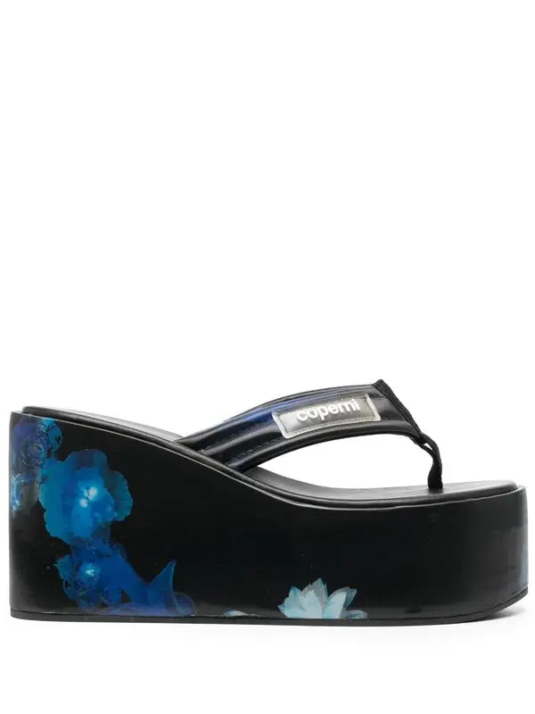 Coperni Floral-print Holographic Wedge Sandals
