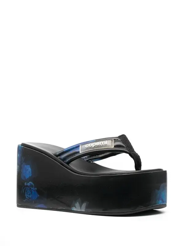 Coperni Floral-print Holographic Wedge Sandals