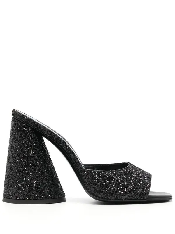 Attico Luz Glitter-embellished Sandals - Black