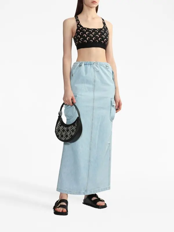 Marine Serre Crescent-Moon Print Crop Top - Black | Editorialist