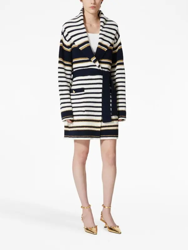 Valentino Garavani Striped Lurex Cardigan-coat - Blue
