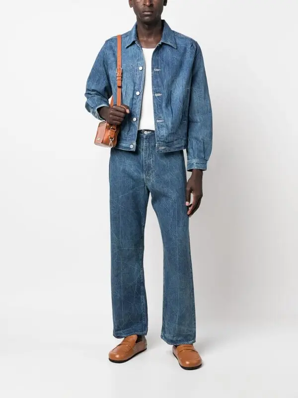 Auralee Crinkled-Effect Denim Jacket In Blue - 64% Off | Editorialist