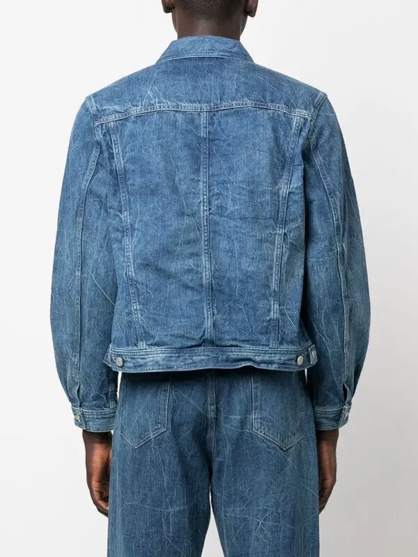 Auralee Crinkled-Effect Denim Jacket In Blue - 64% Off | Editorialist