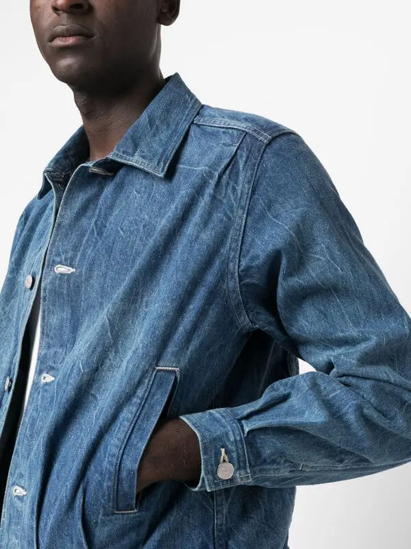 Auralee Crinkled-Effect Denim Jacket In Blue - 64% Off | Editorialist