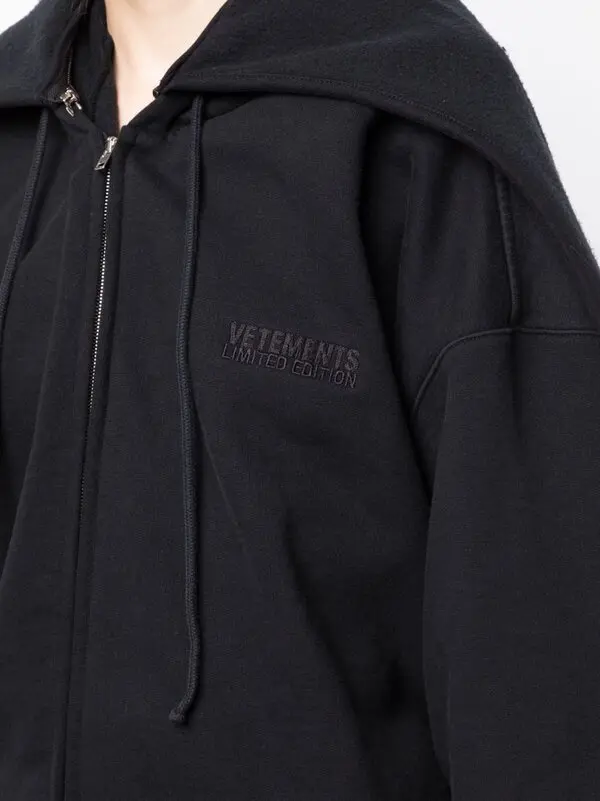 Vetements Logo-Embroidered Zip-Up Hoodie In Black - 52% Off