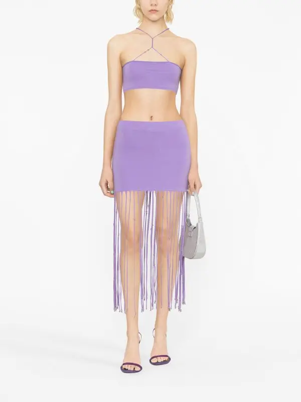 ROTATE BY BIRGER CHRISTENSEN Fringed Embellished Skirt