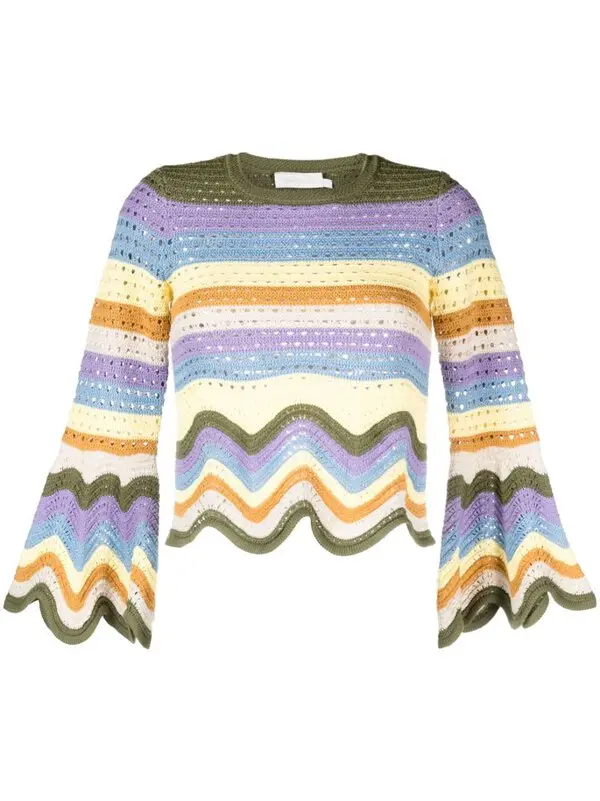 Zimmermann Striped Crochet-knit Cotton Top