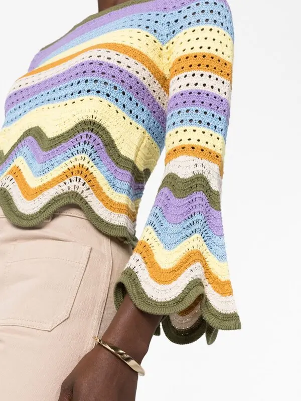 Zimmermann Striped Crochet-knit Cotton Top