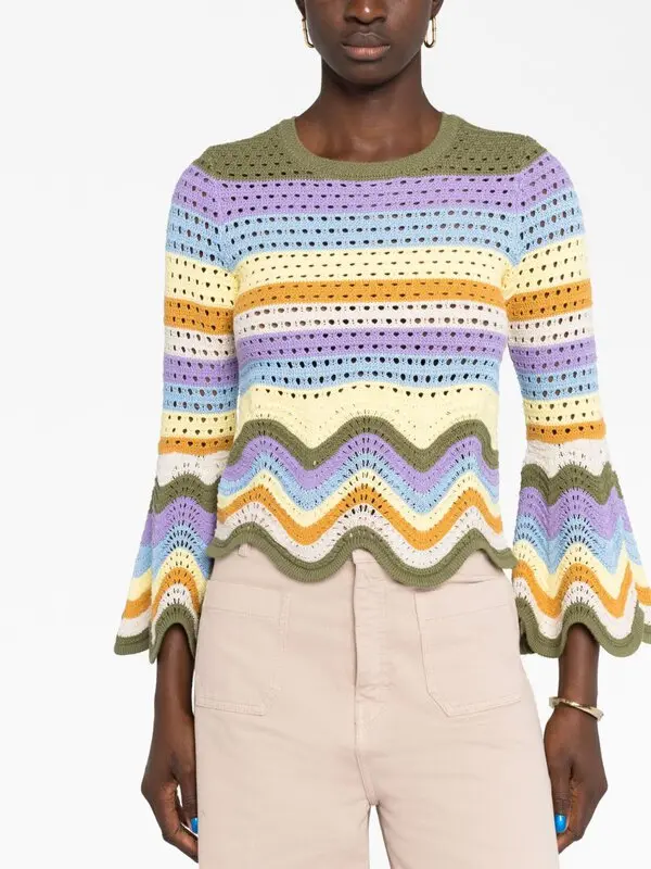 Zimmermann Striped Crochet-knit Cotton Top