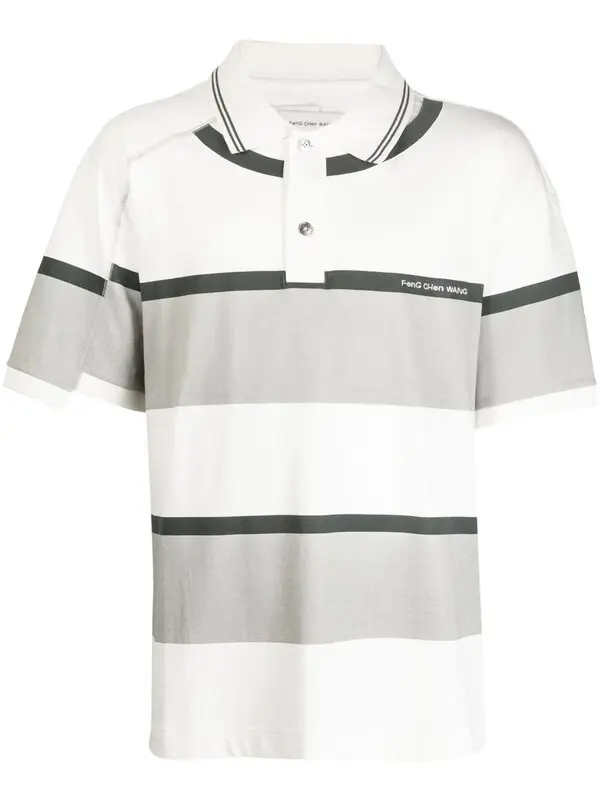 FENG CHEN WANG Striped Cotton Polo Shirt