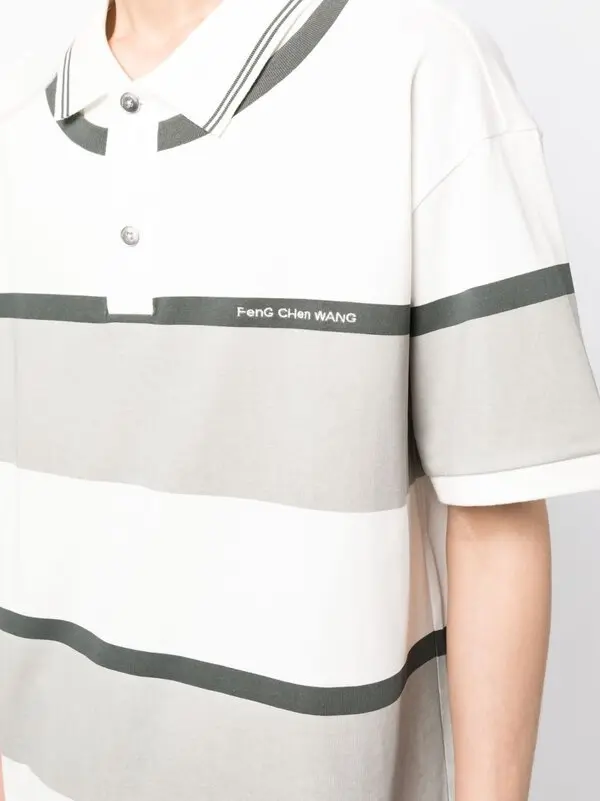 FENG CHEN WANG Striped Cotton Polo Shirt
