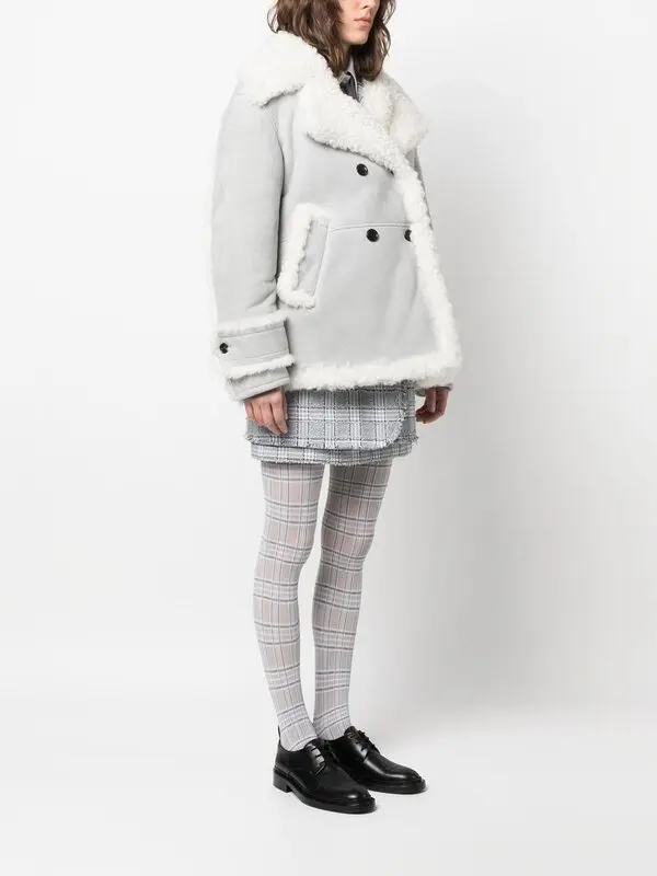 Thom Browne Double-breasted Shearling Pea Coat - Grey