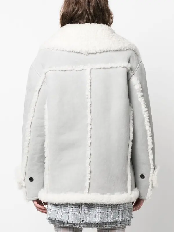 Thom Browne Double-breasted Shearling Pea Coat - Grey