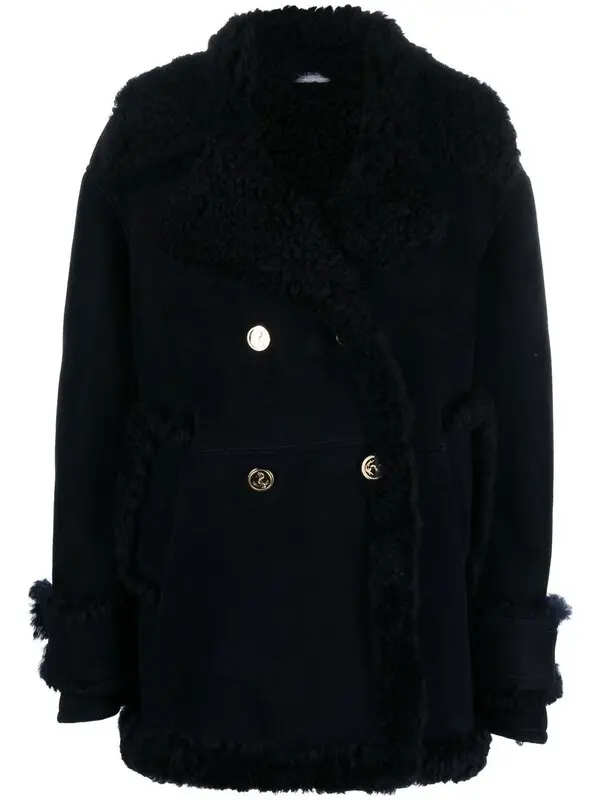 Thom Browne Double-breasted Shearling Pea Coat - Blue