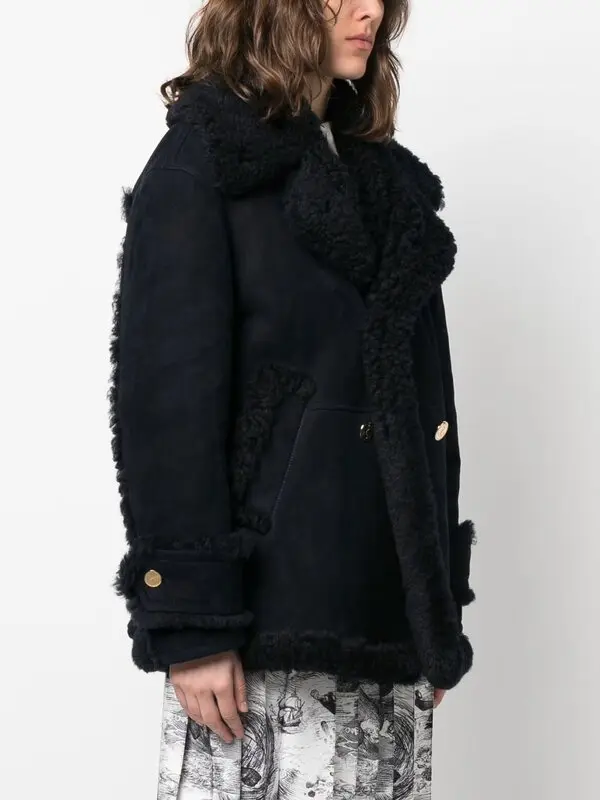 Thom Browne Double-breasted Shearling Pea Coat - Blue