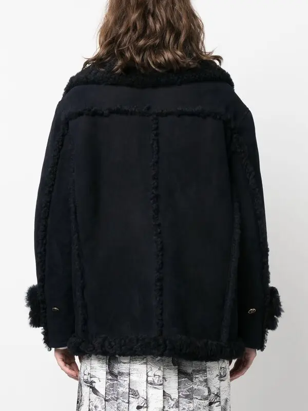 Thom Browne Double-breasted Shearling Pea Coat - Blue
