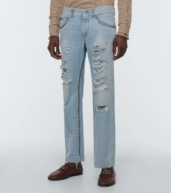 Dolce & Gabbana Distressed Mid-rise Straight Jeans