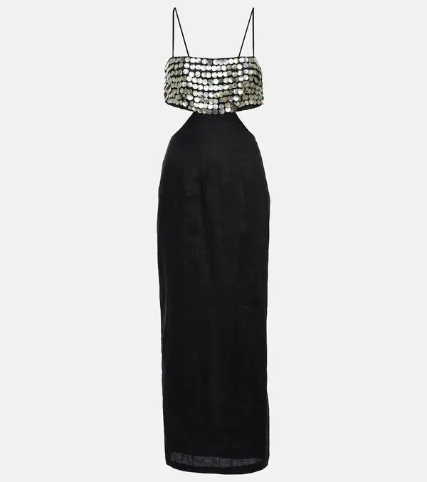 chinese dress ladies Marcel Off Shoulder Diamante Maxi Dress - Nude